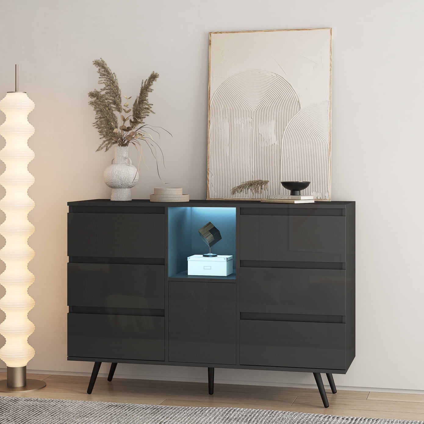 46" Accent Storage Cabinet, Modern Wood Sideboard Console Table Cabinet ...