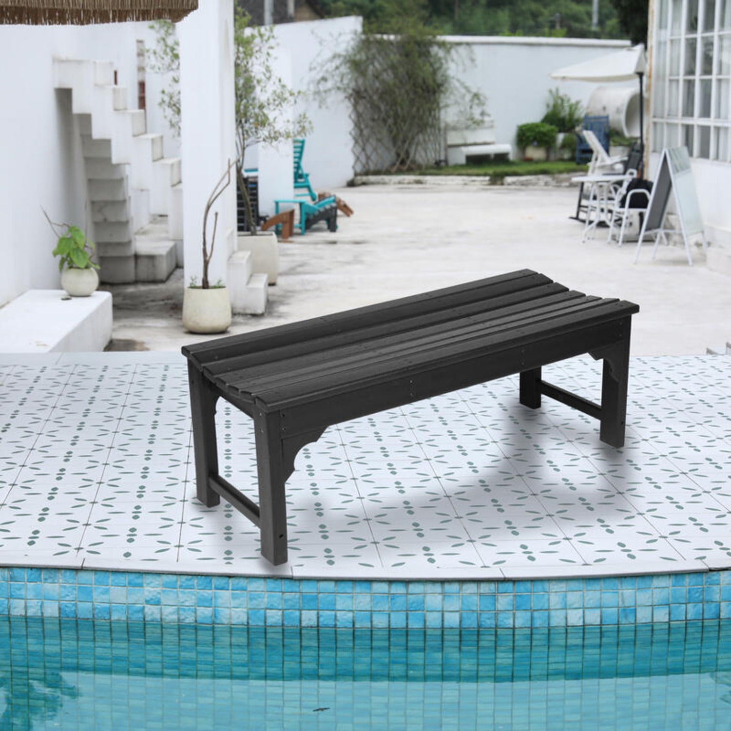 46" Backless Patio Porch Garden Adirondack Bench All Weather Resistant ...