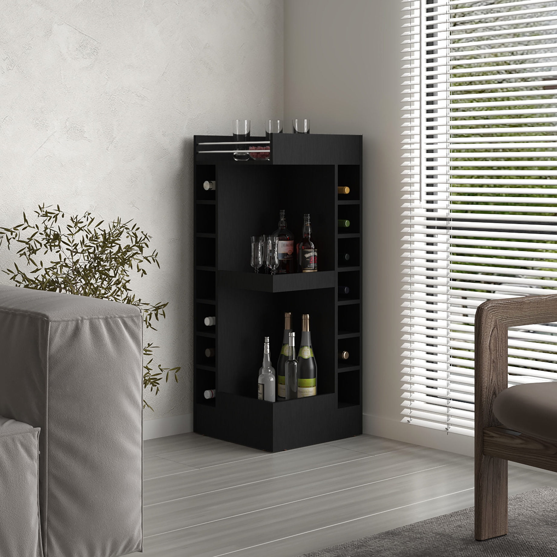46" Black Corner Liquor Cabinet for Dining | Provide Extra Storage for ...