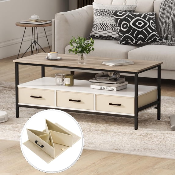 46" Coffee Table with Storage, 2-Tier Wood Coffee Table with Open ...