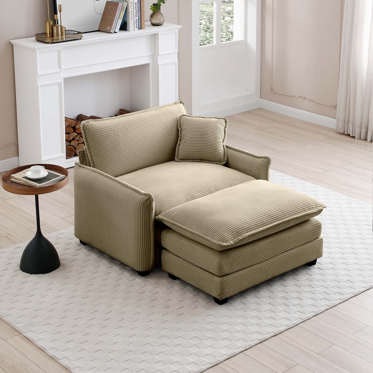 46" Corduroy Single Sofa, Camel Oversized Chair with Ottoman, Modern ...