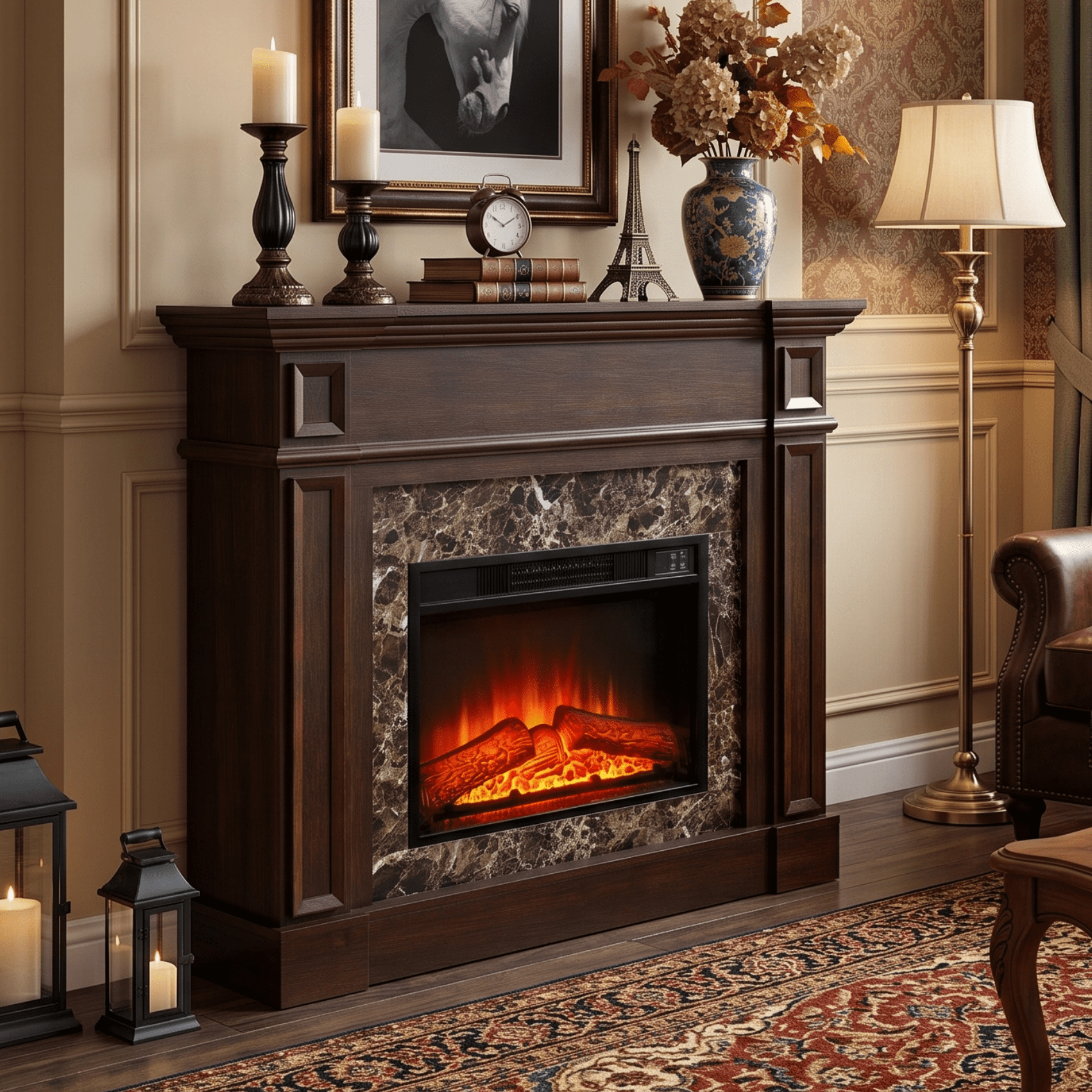 Eyisean 46" Electric Fireplace Mantel, 23'' Fireplace Insert Heater ...