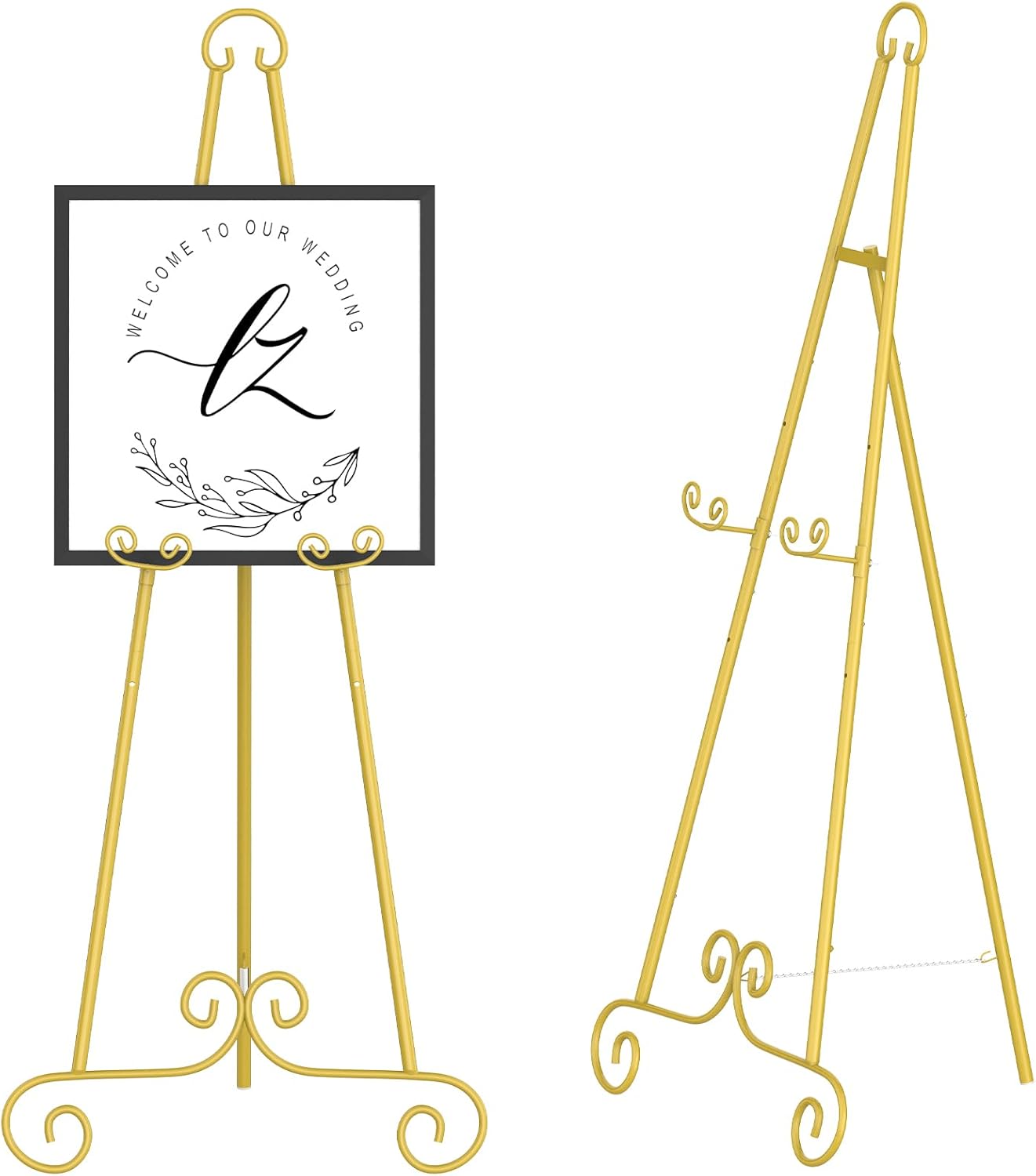 46" H Metal Round Tube Scroll Display Easel, Vintage Gold Decorative ...