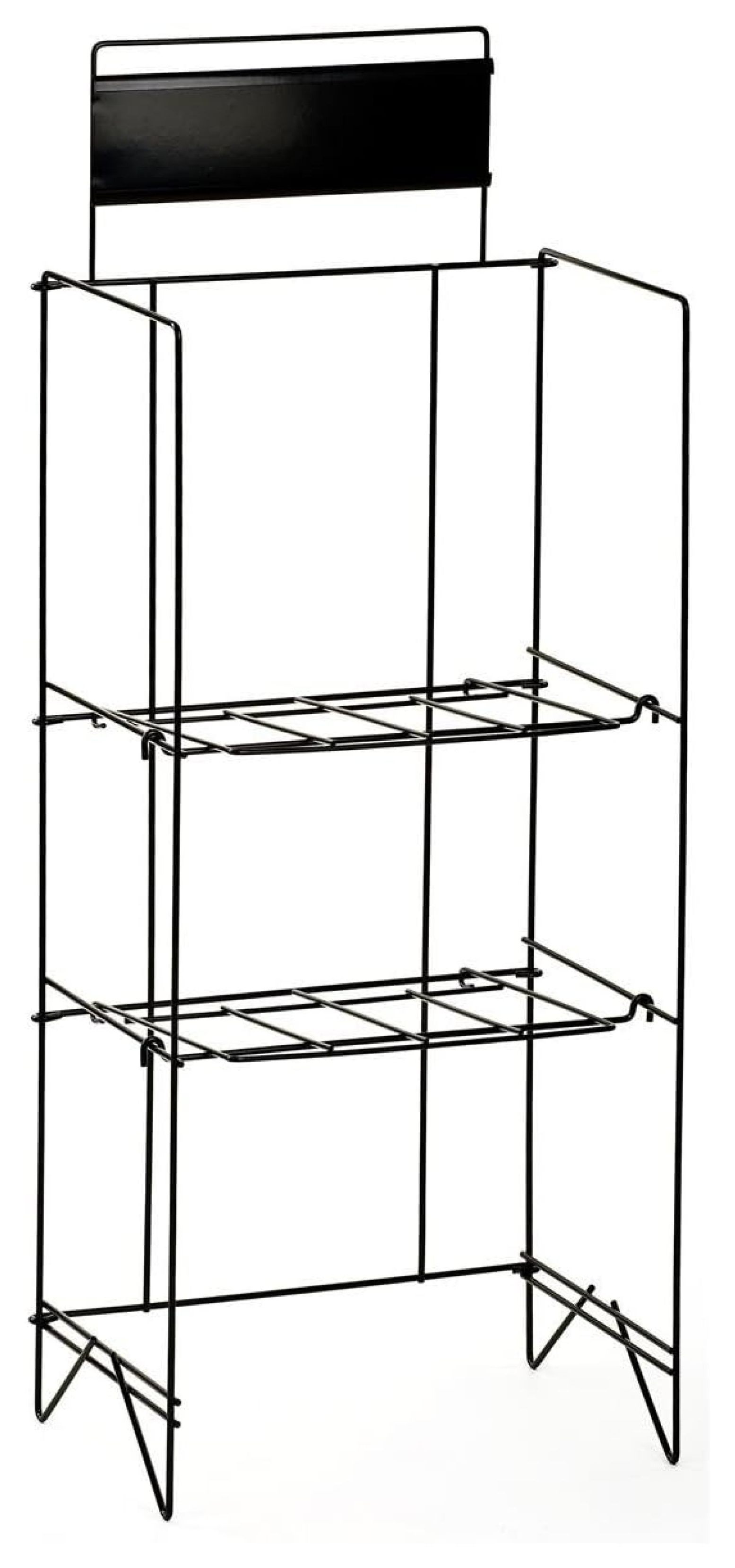 46" H Wire Industrial Newspaper Stand with 2 Adjustable Shelves and 14" x 4" Nameplate - Black ...