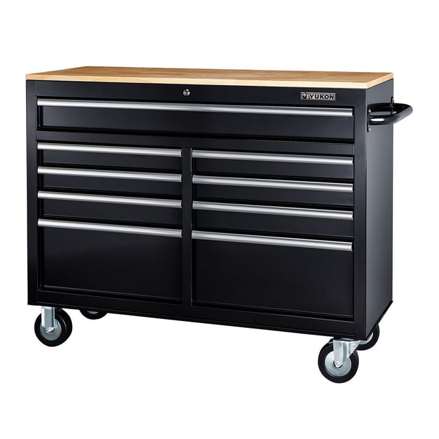 YUKON 46 In. 9-Drawer Rolling Garage Storage Cabinet With Solid Wood ...