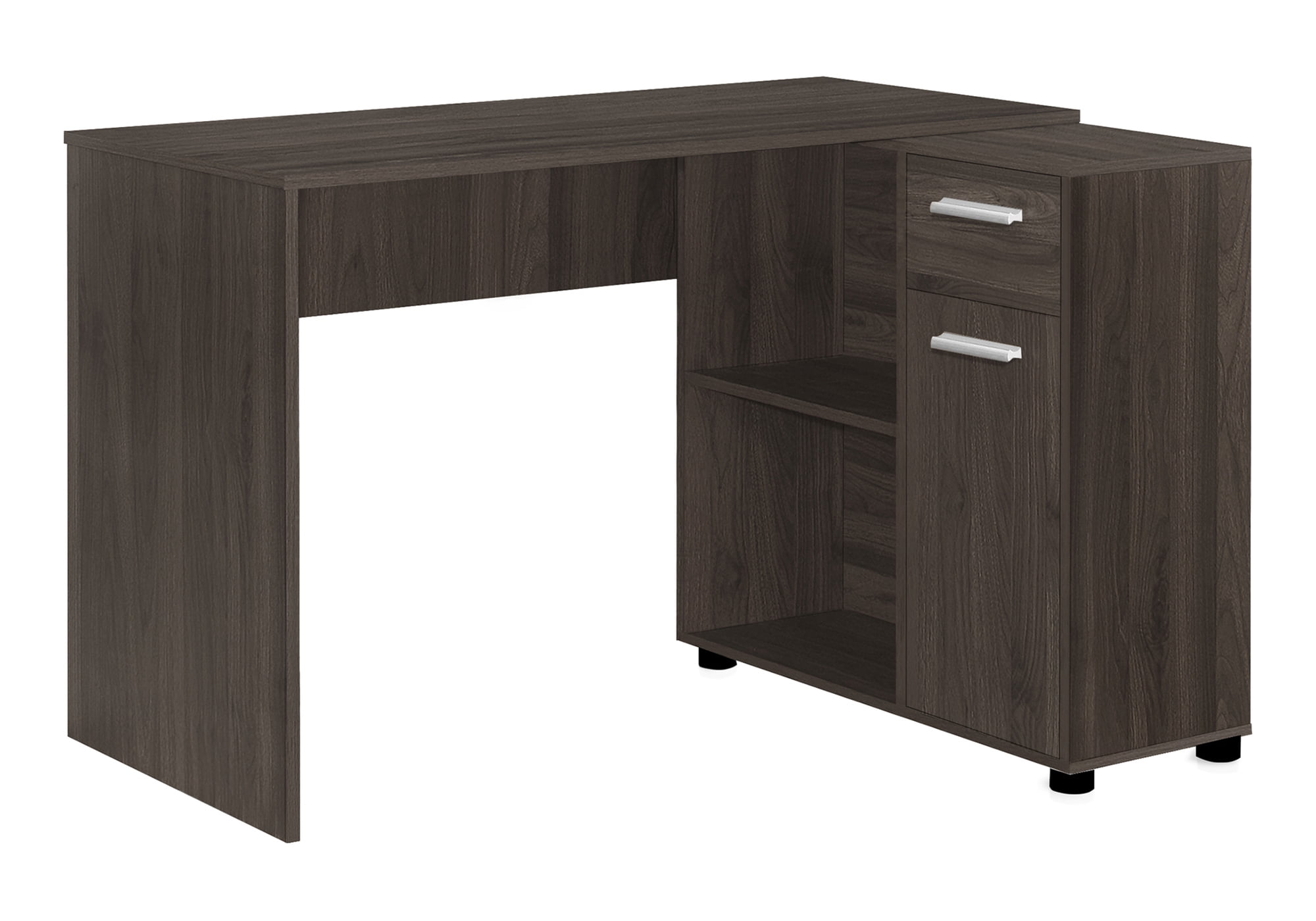 46 Inch Brown Oak L Shaped Computer Desk with Storage Drawer and ...