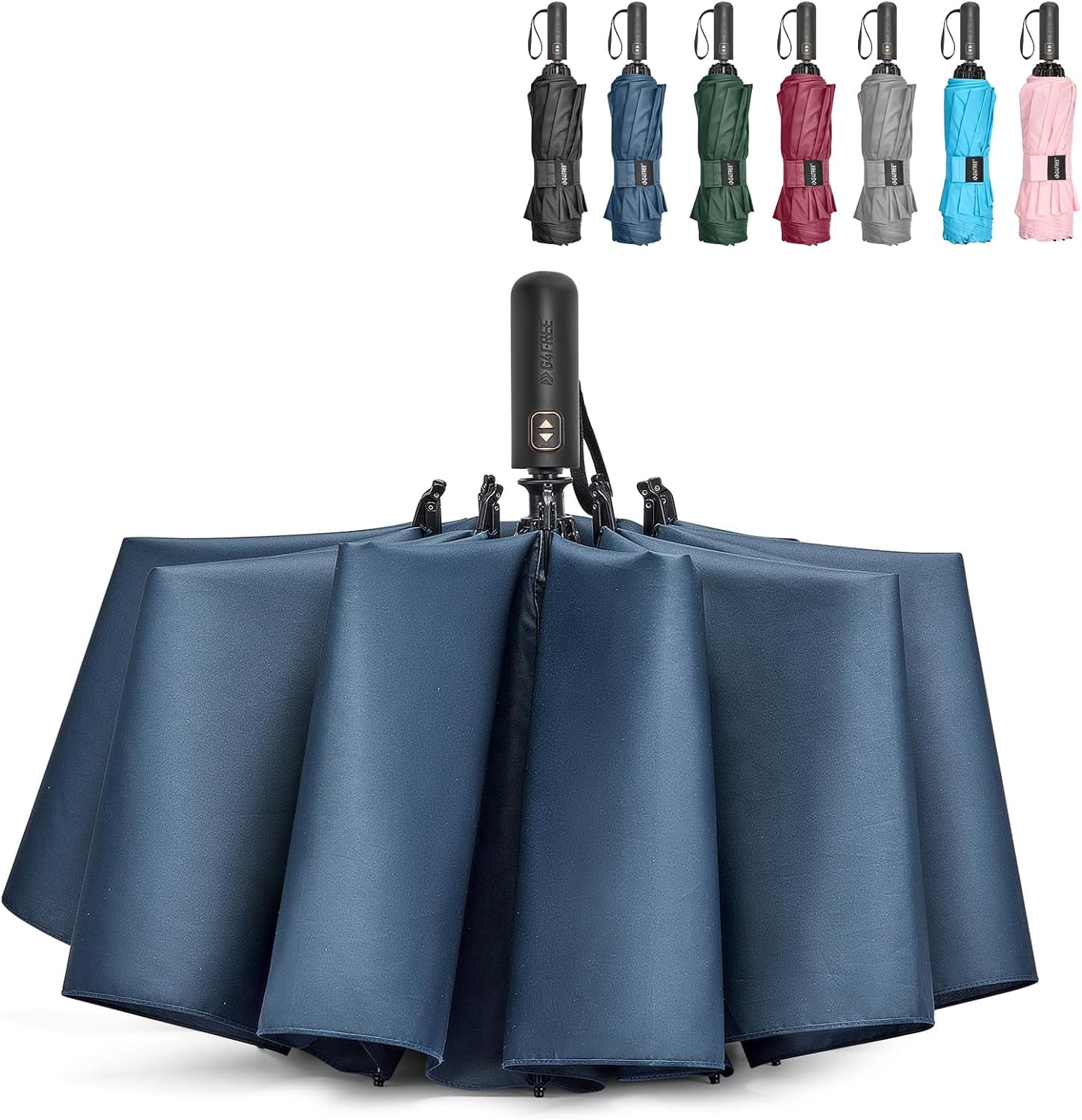 46 Inch Large Compact Golf Umbrella Windproof 10 Ribs Reverse Travel ...