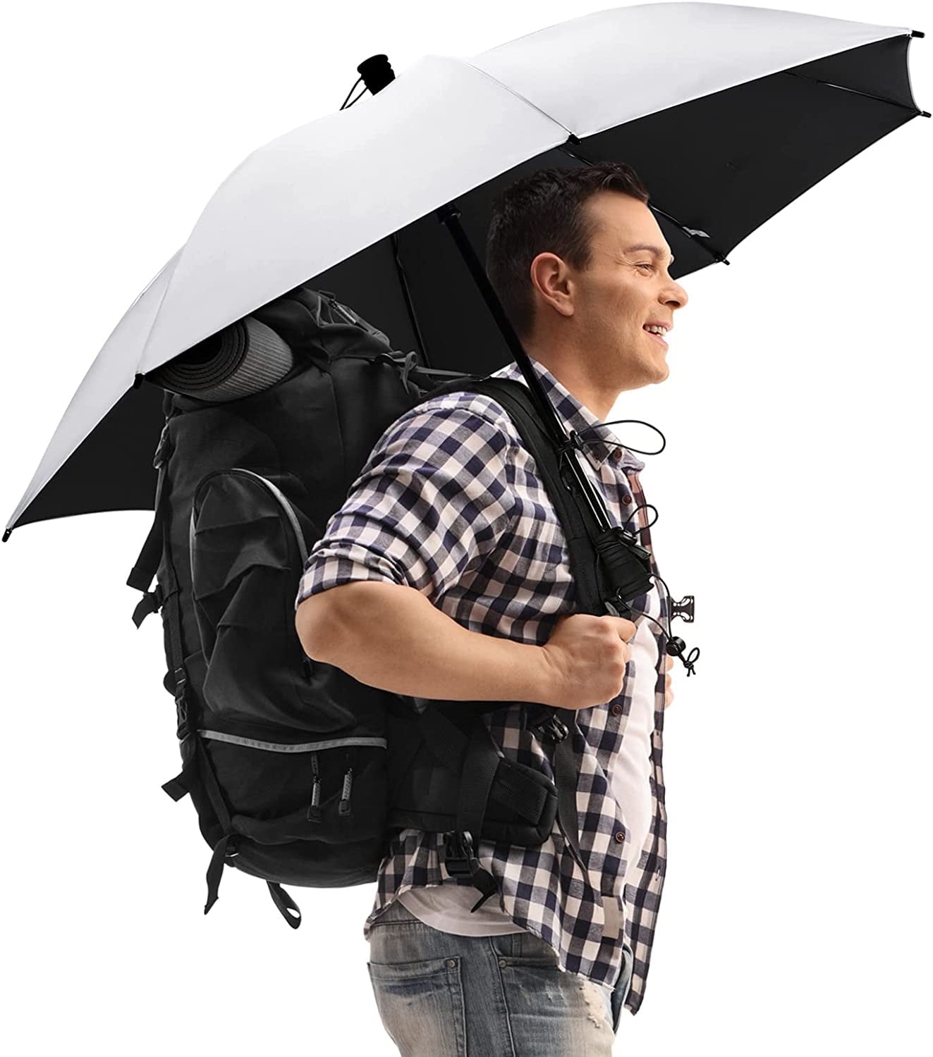 46 Inch Large Hiking Umbrella Ultralight UV Silver Reflective Full-size ...
