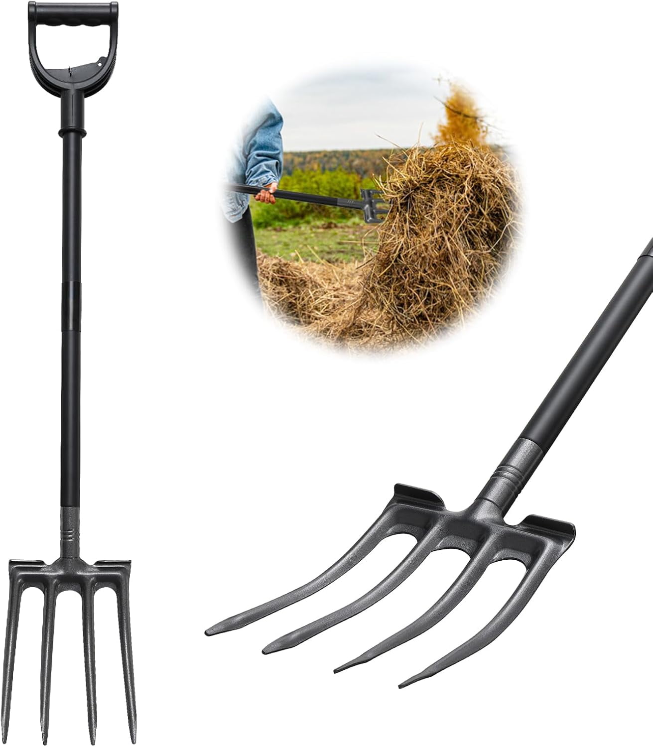 46 Inch Long Pitchforks for Gardening Digging Composting Spading with Metal Handle, Rustproof ...