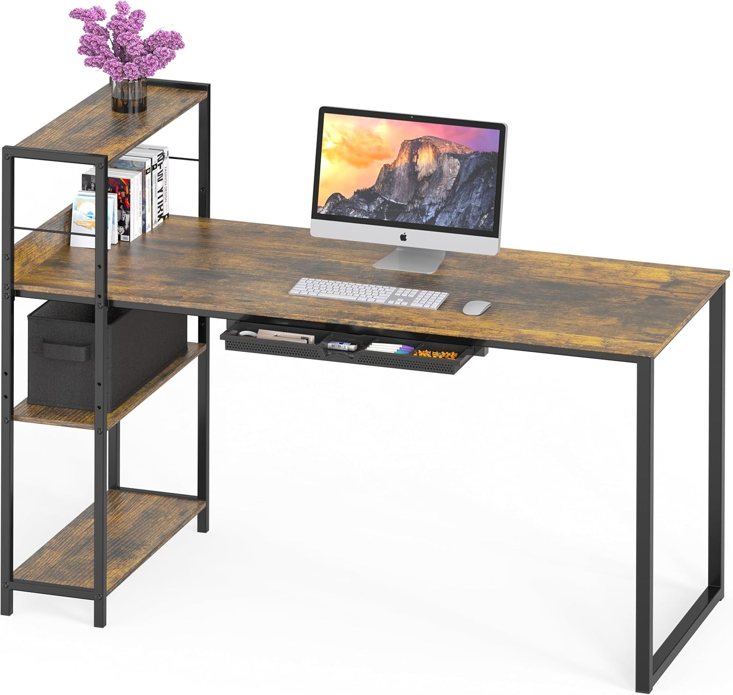 46-Inch Mission Desk with Side Shelf, 24" Deep, Walnut - Walmart.com