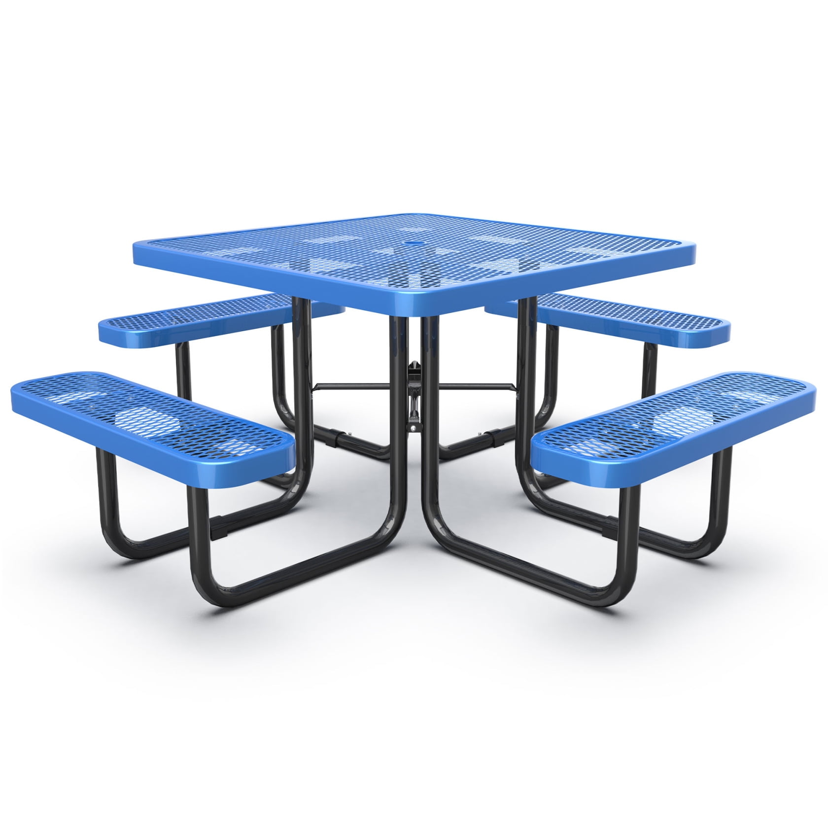46 Inch Square Steel Picnic Table with Umbrella Hole, Open Air Picnic ...