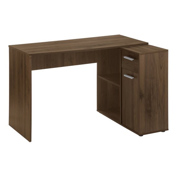 46 Inch Walnut L Shaped Computer Desk with Storage Drawer and Cabinet ...