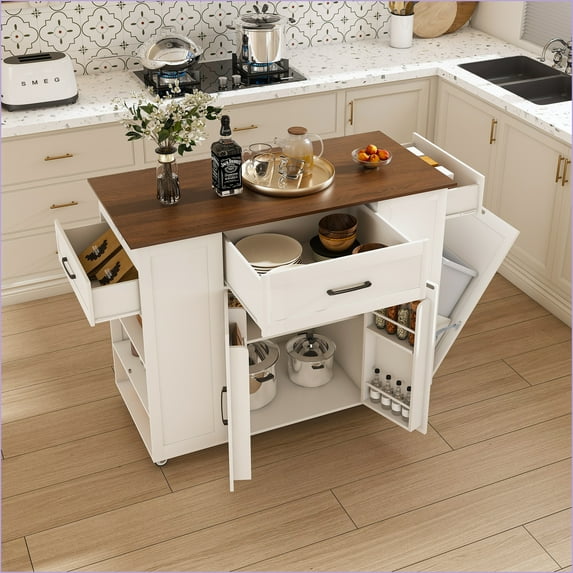 46” Kitchen Island with Storage & Power Outlet | Movable Modern ...