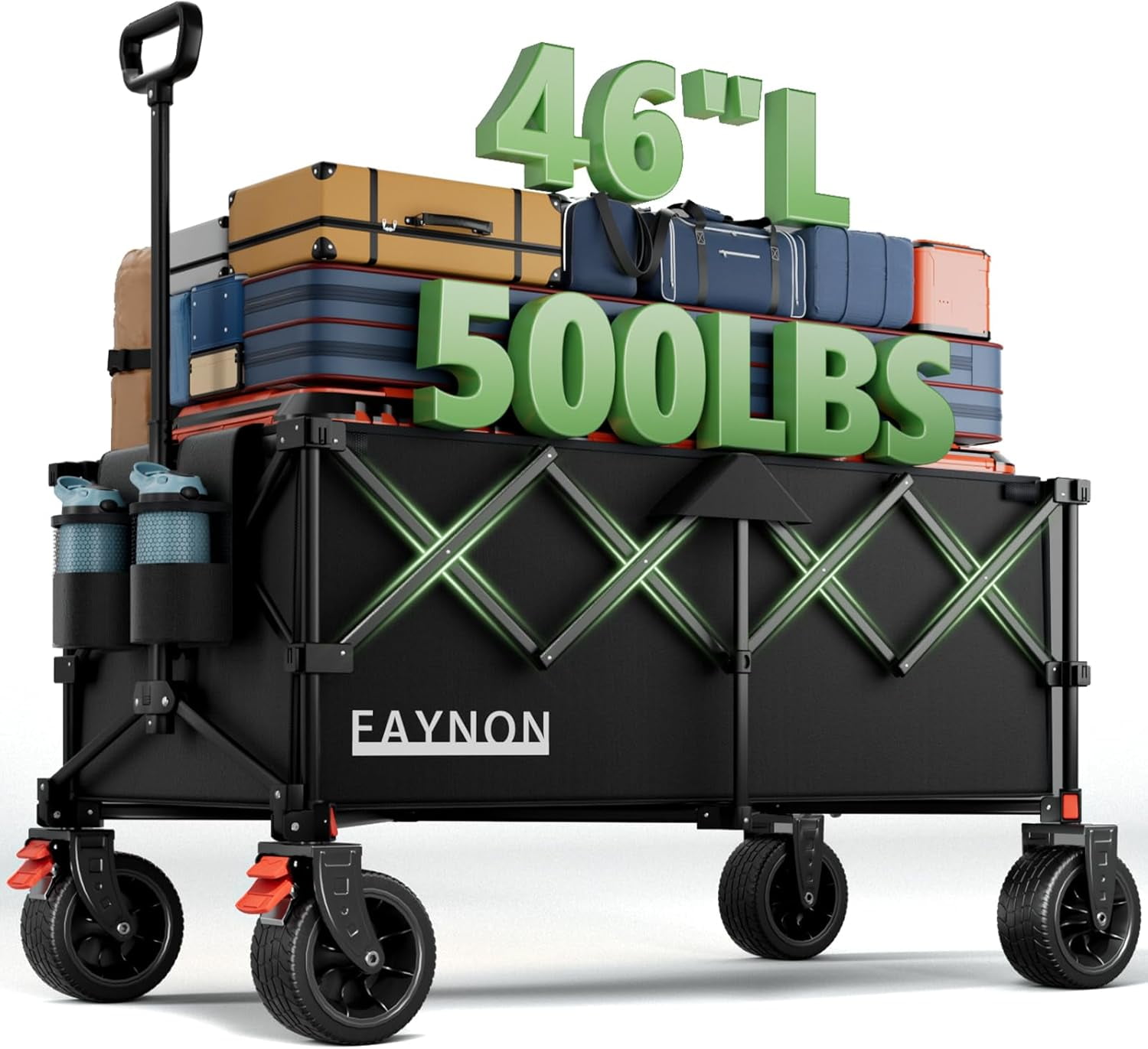 46" L Collapsible Foldable Extended Wagon, 500LB Weight Capacity with 280L Heavy Duty Folding ...