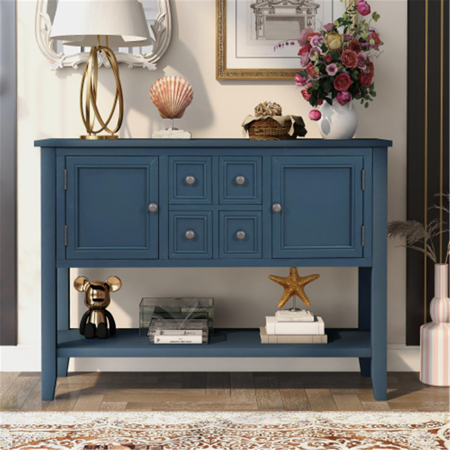 46'' L Console Table with Storage, Wooden Accent Furniture, Light Navy ...