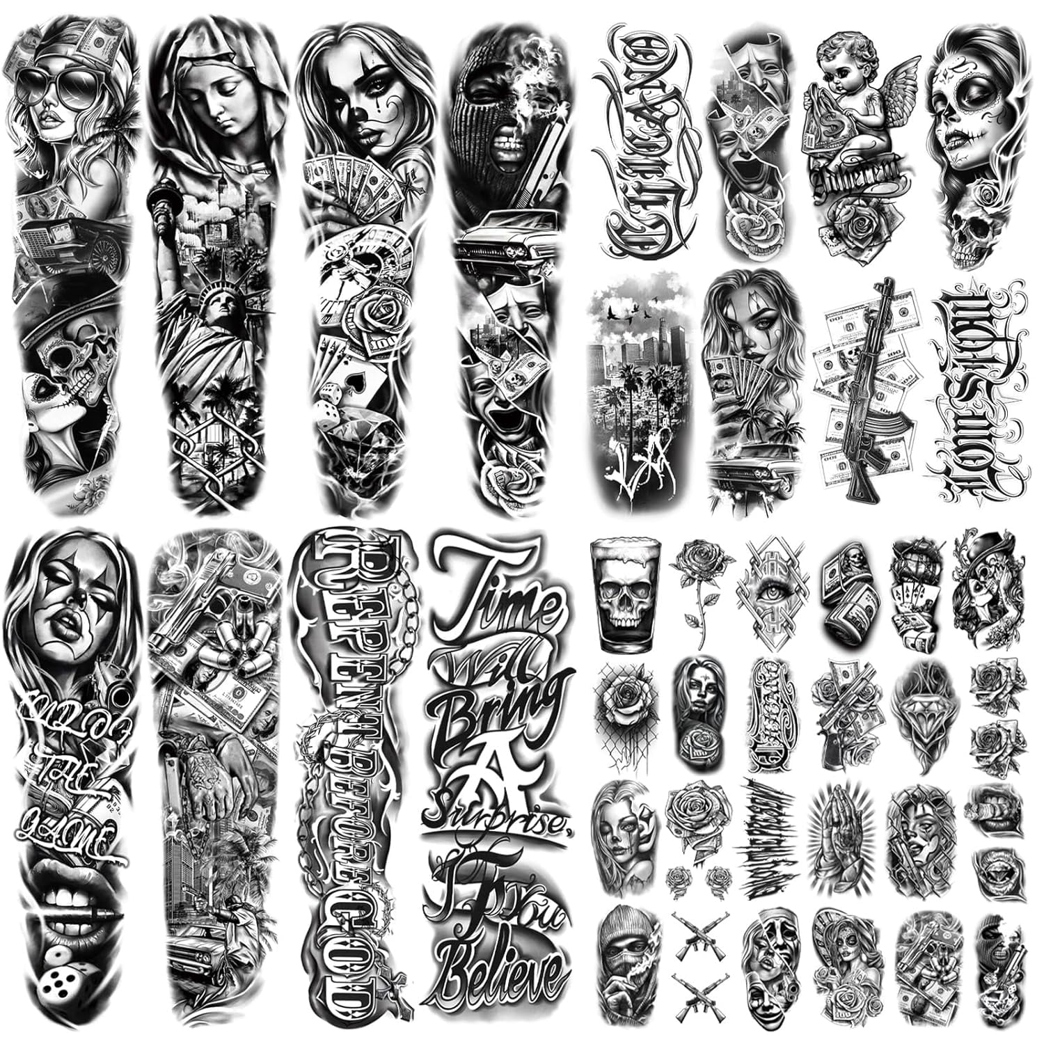 46 Large Chicano Temporary Tattoo for Men Women, Full Arm Day of the ...