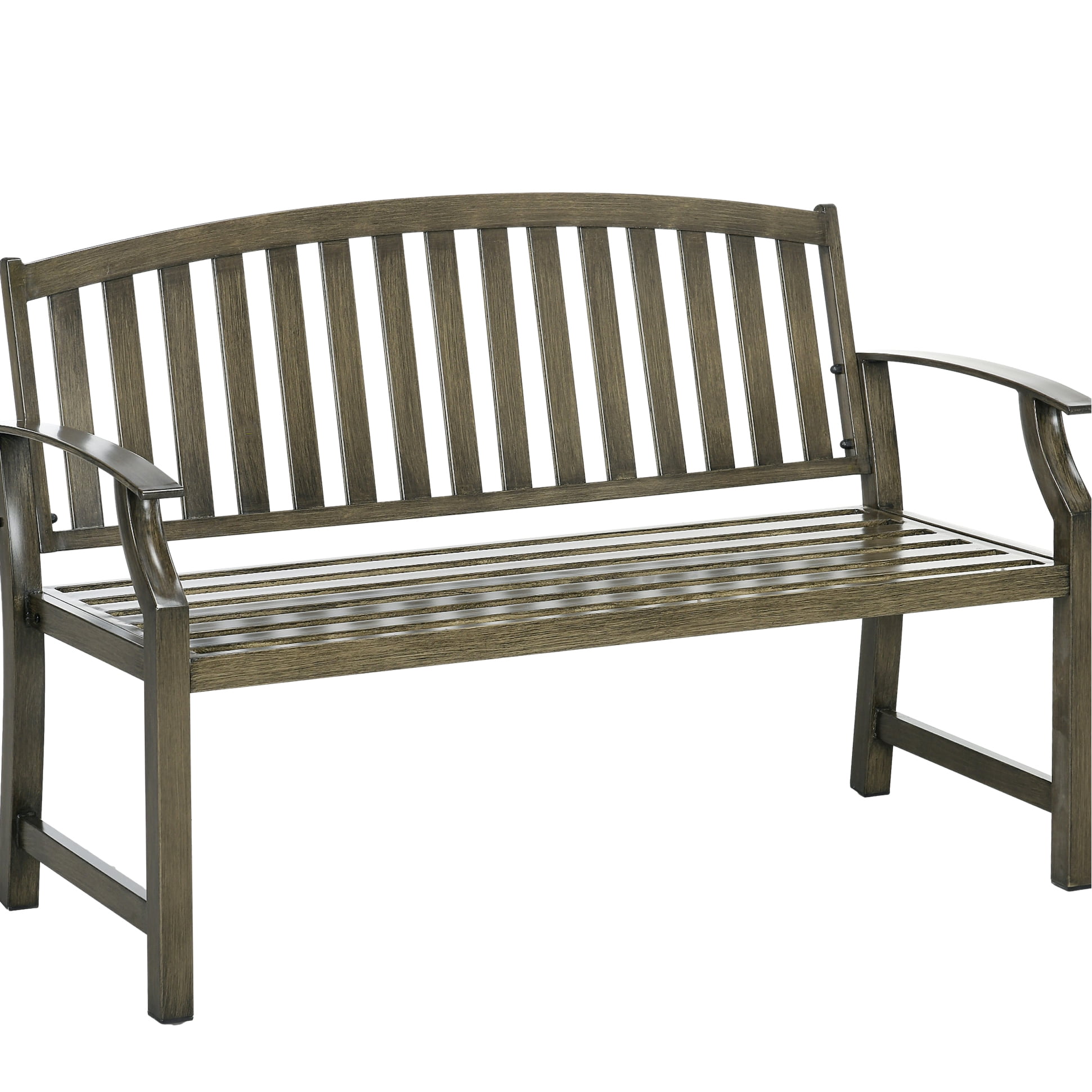 46" Metal Outdoor Bench In Black With Slatted Frame For , Porch, Lawn ...