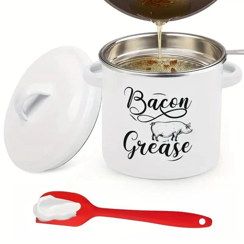 46 OZ Bacon Grease Container with Strainer - 1.3L Large Capacity, With ...