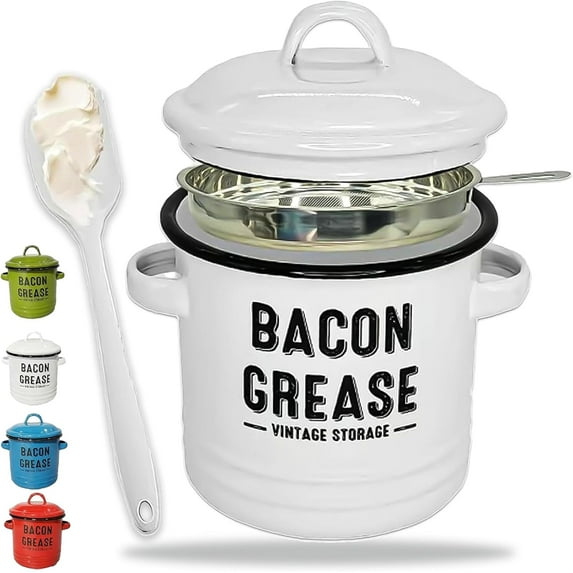 46 OZ Bacon Grease Container with Strainer, Vintage Grease Container ...