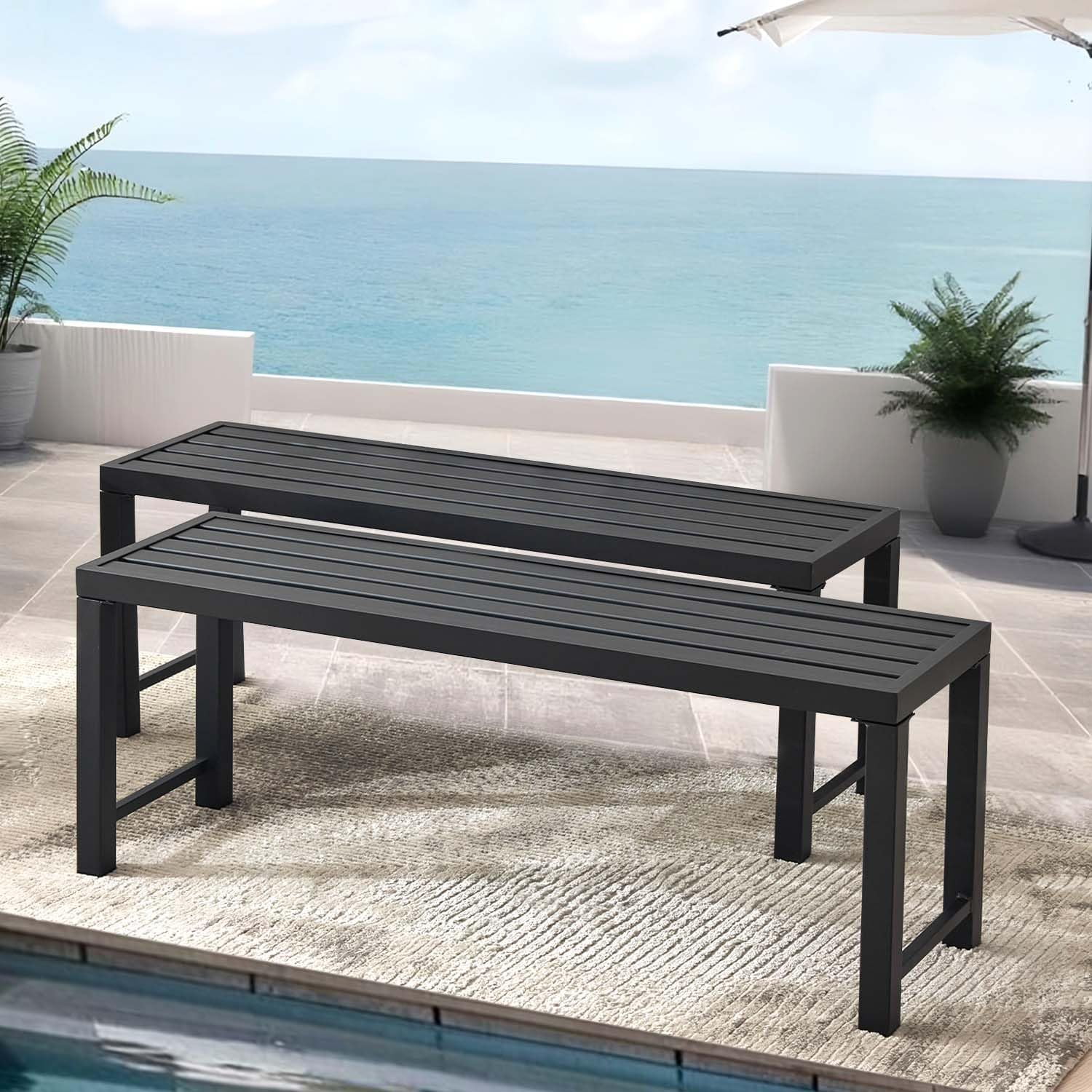 46" Outdoor Metal Backless Bench, All-Weather Patio Garden Bench for ...