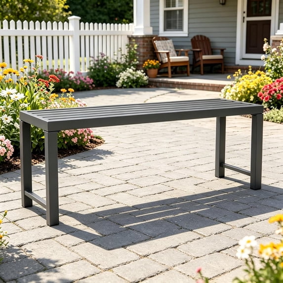 46" Outdoor Metal Backless Bench, All-Weather Patio Garden Bench for ...