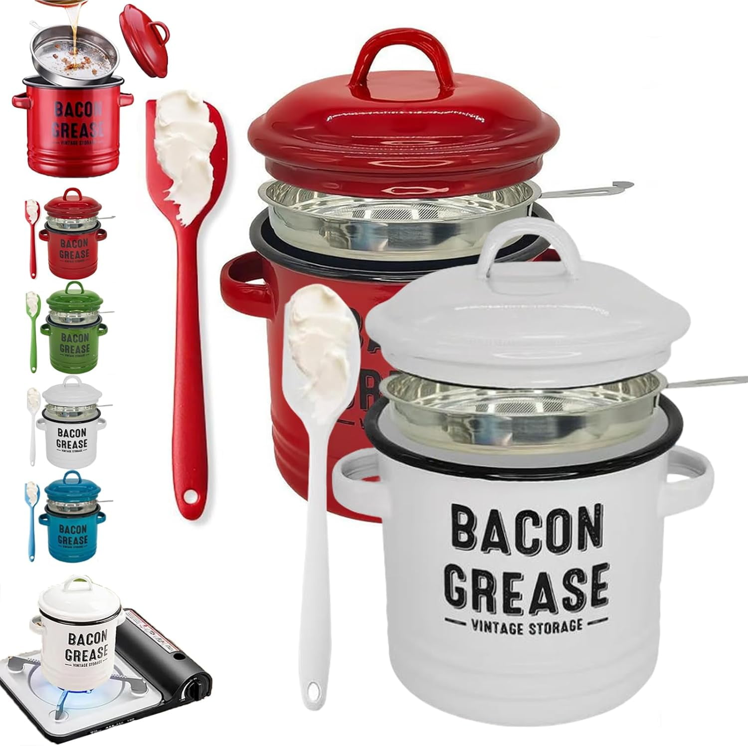 46 Oz Bacon Grease Container, Bacon Grease Saver with Strainer for ...