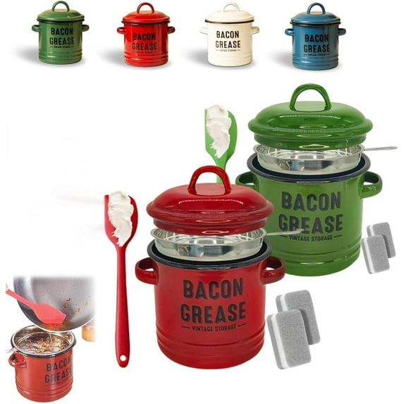 46 Oz Bacon Grease Container with Strainer and Food-Grade Silicone ...