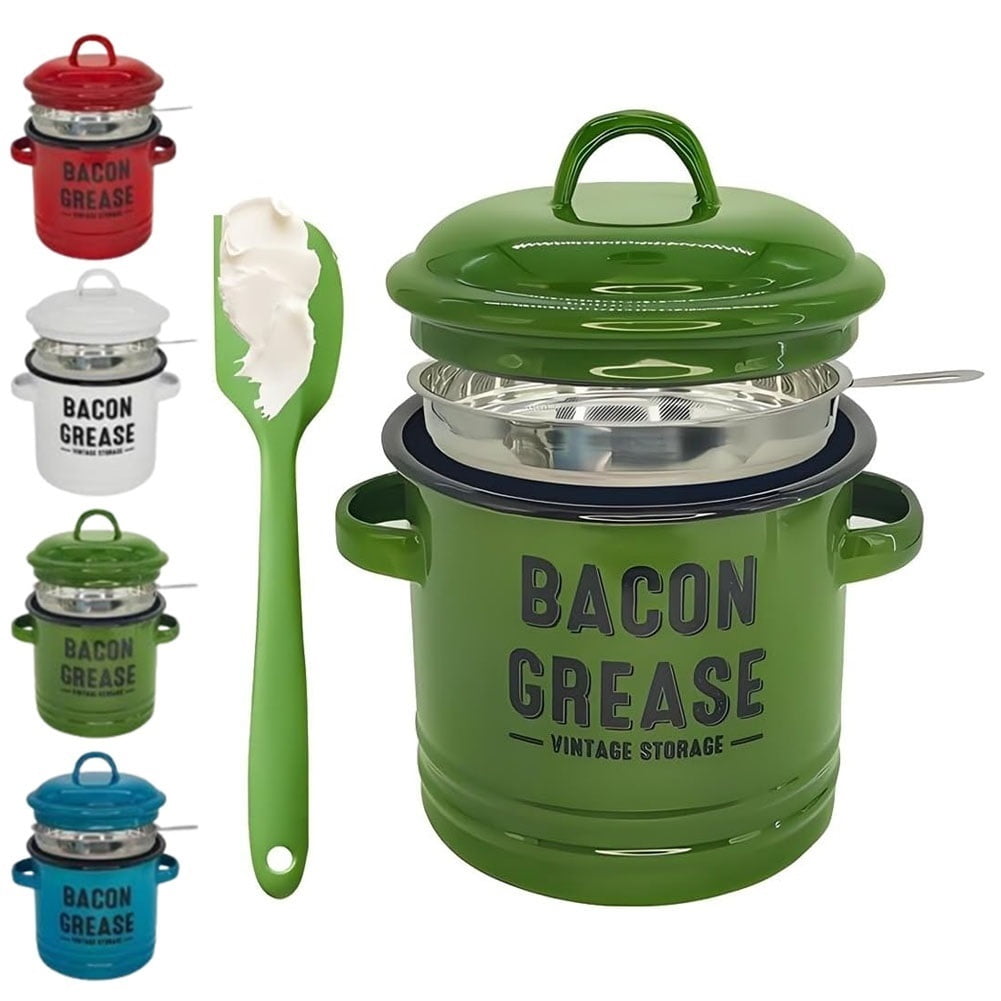 46 Oz Bacon Grease Container with Strainer and Food-Grade Silicone ...
