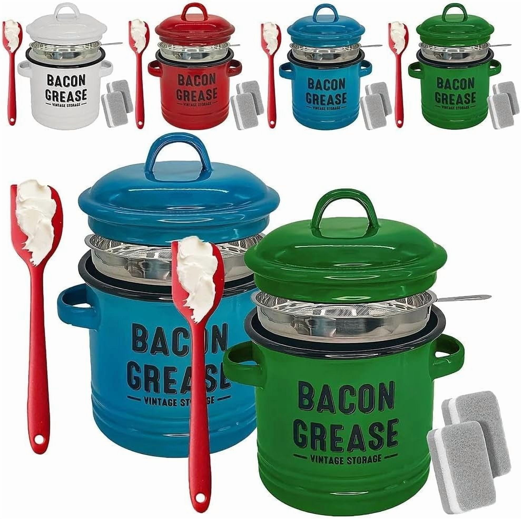 46 Oz Bacon Grease Container with Strainer and Food-Grade Silicone ...
