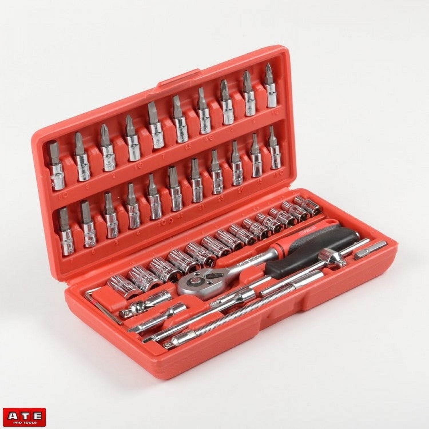 46 PC 1/4" Inch Drive Ratchet Socket Wrench & Star Hex Torx Bits Set - Walmart.com