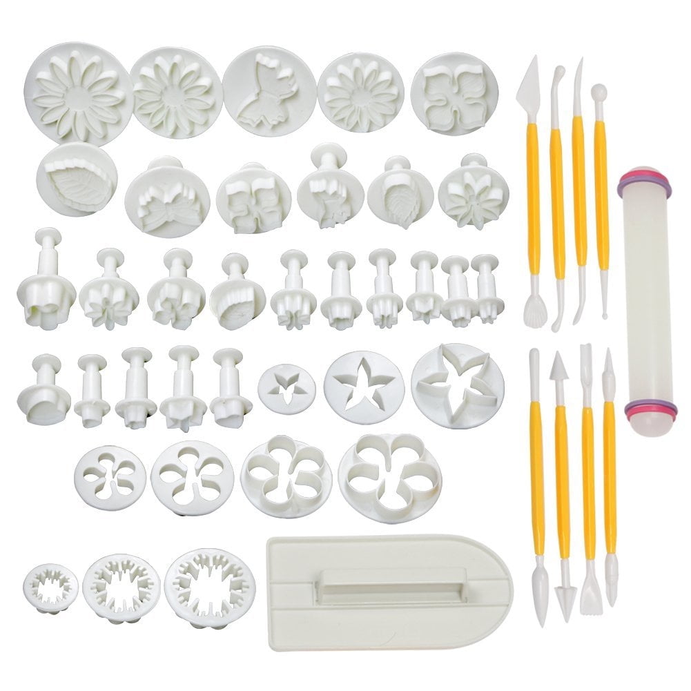 46 PCS Fondant Cake Decorating Kit, Baking Accessories, Plastic Cutters ...