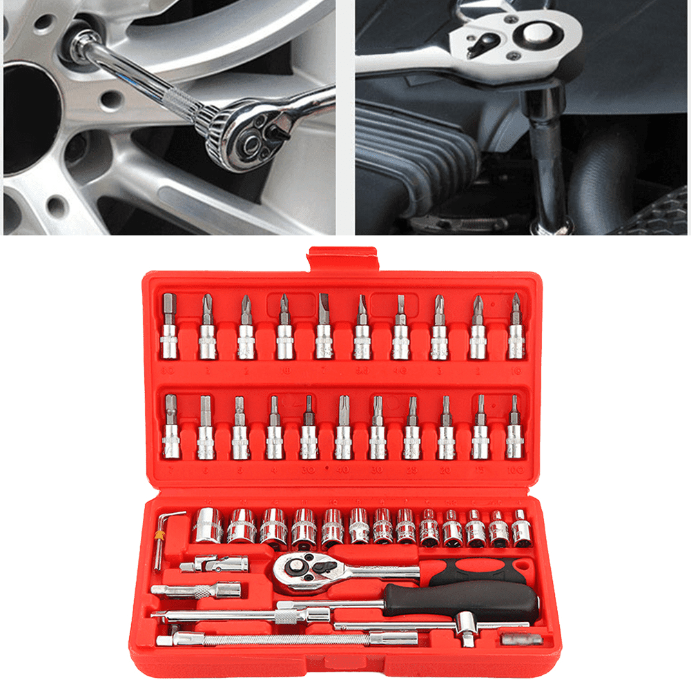 46 Pcs 1/4" Drive Socket Ratchet Wrench Set with Storage Case, Includes Metric Bit Socket Set ...