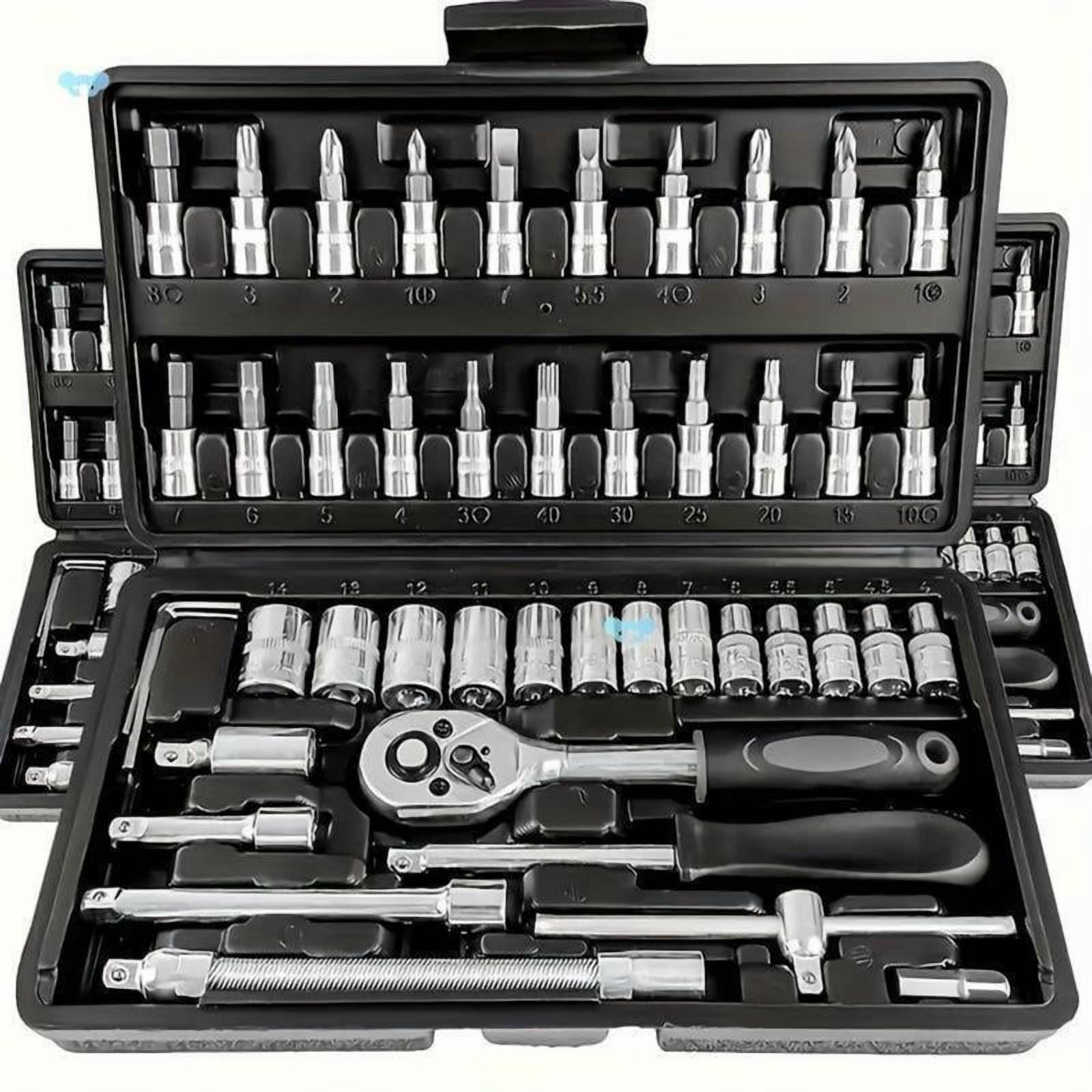 46 Pcs 1/4 Drive Socket Ratchet Wrench Set with Storage Case, Includes ...