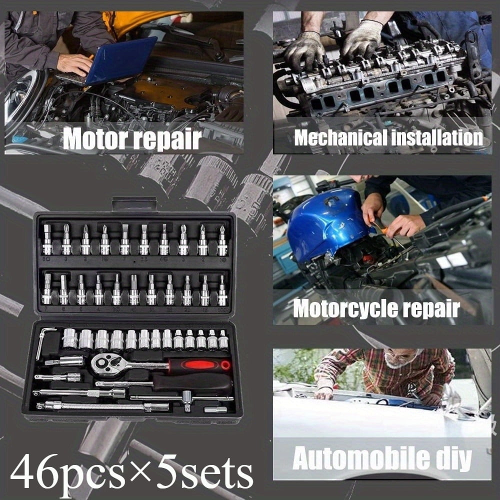 46 Pcs Car Repair Tools Set, Equipped with High Strength Carbon Steel ...