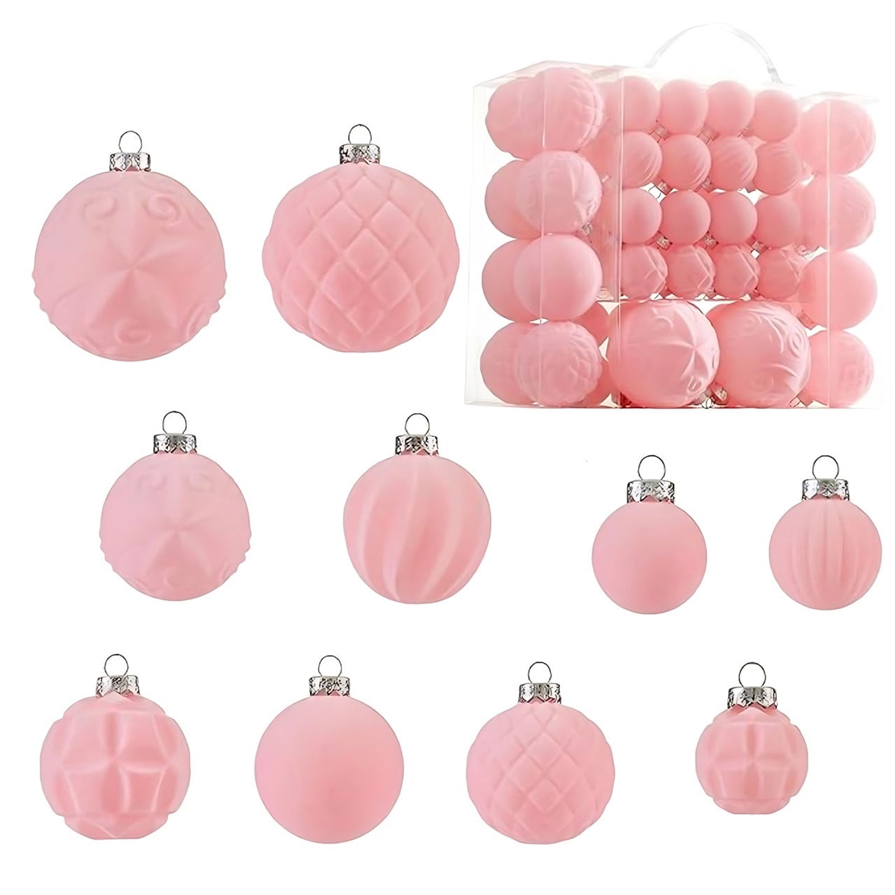 46 Pcs Christmas Velvet Balls Flocked Christmas Hanging Ornaments ...