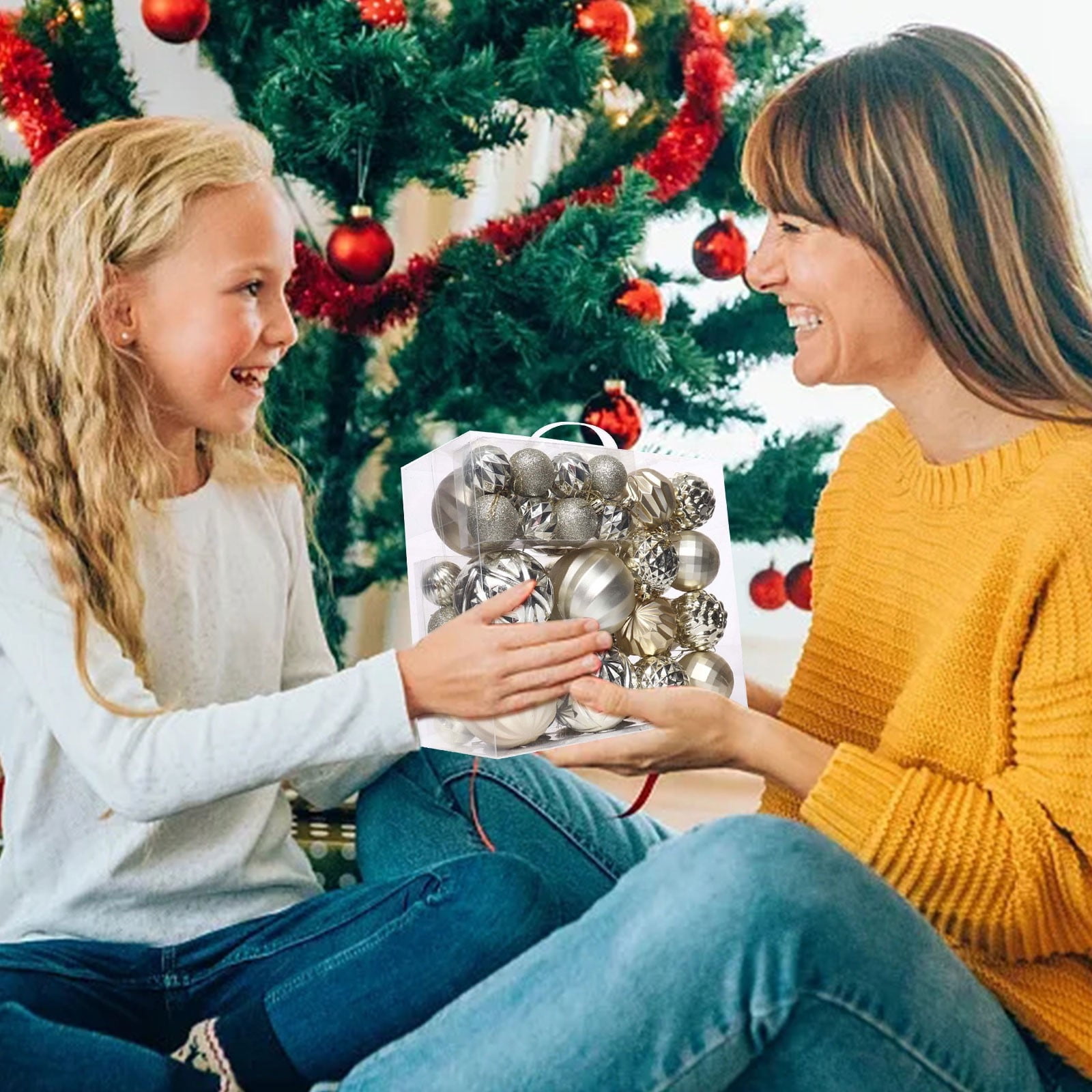 46 Pcs Multi-Color Christmas Balls Gift Box Set, Assorted Textures ...
