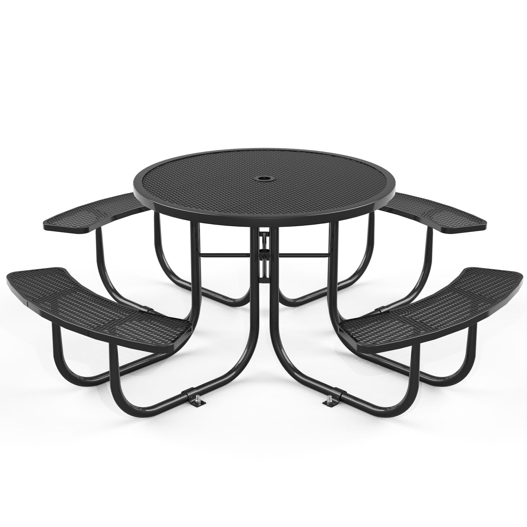 46" Picnic Table, Round Outdoor Steel Picnic Table with Umbrella Hole ...