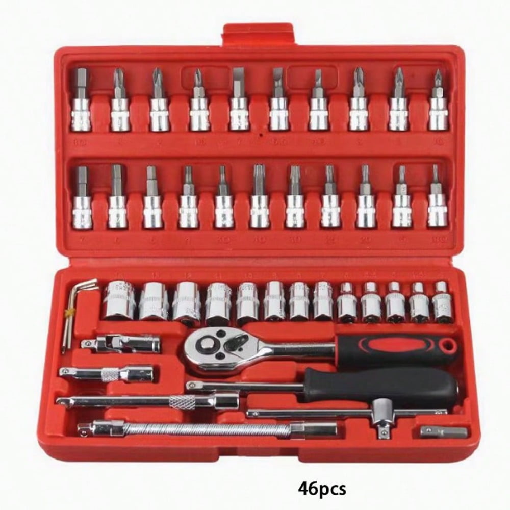 46 Piece 1/4 Inch Drive Socket Ratchet Wrench Set, With Socket Kit Metric And Extension Rod, For ...