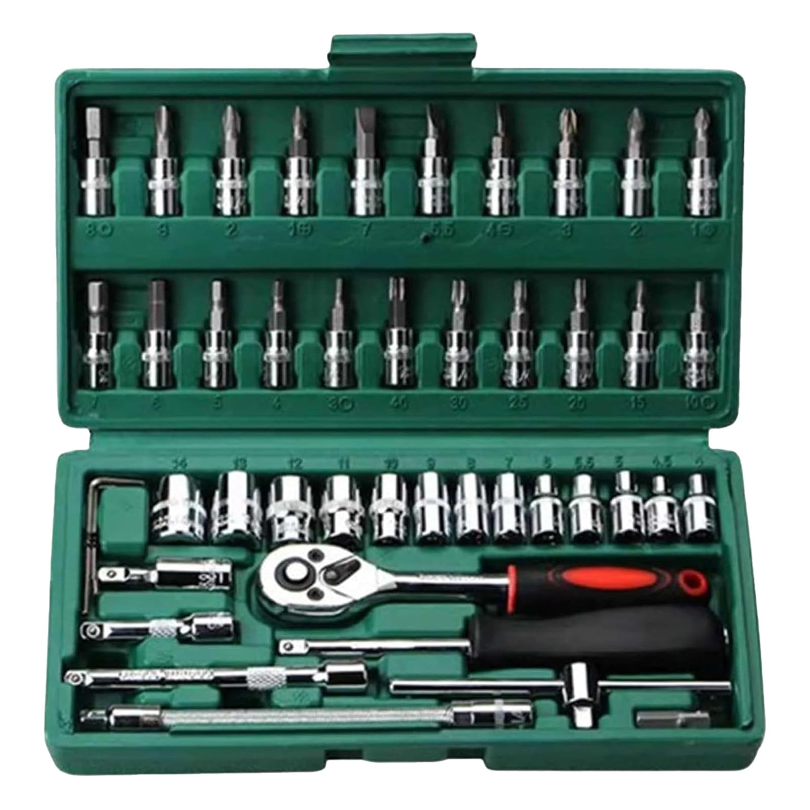 46-Piece 3/8-Inch Drive Socket Set, Green Cordless Slim Impact Socket ...