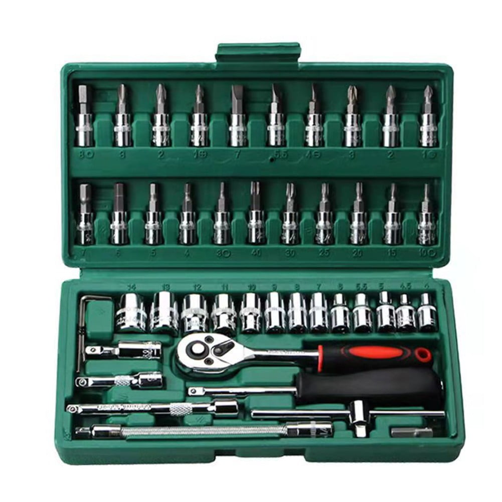 46 Piece Chrome Vanadium Steel Socket Wrench Set for Auto Repair and ...