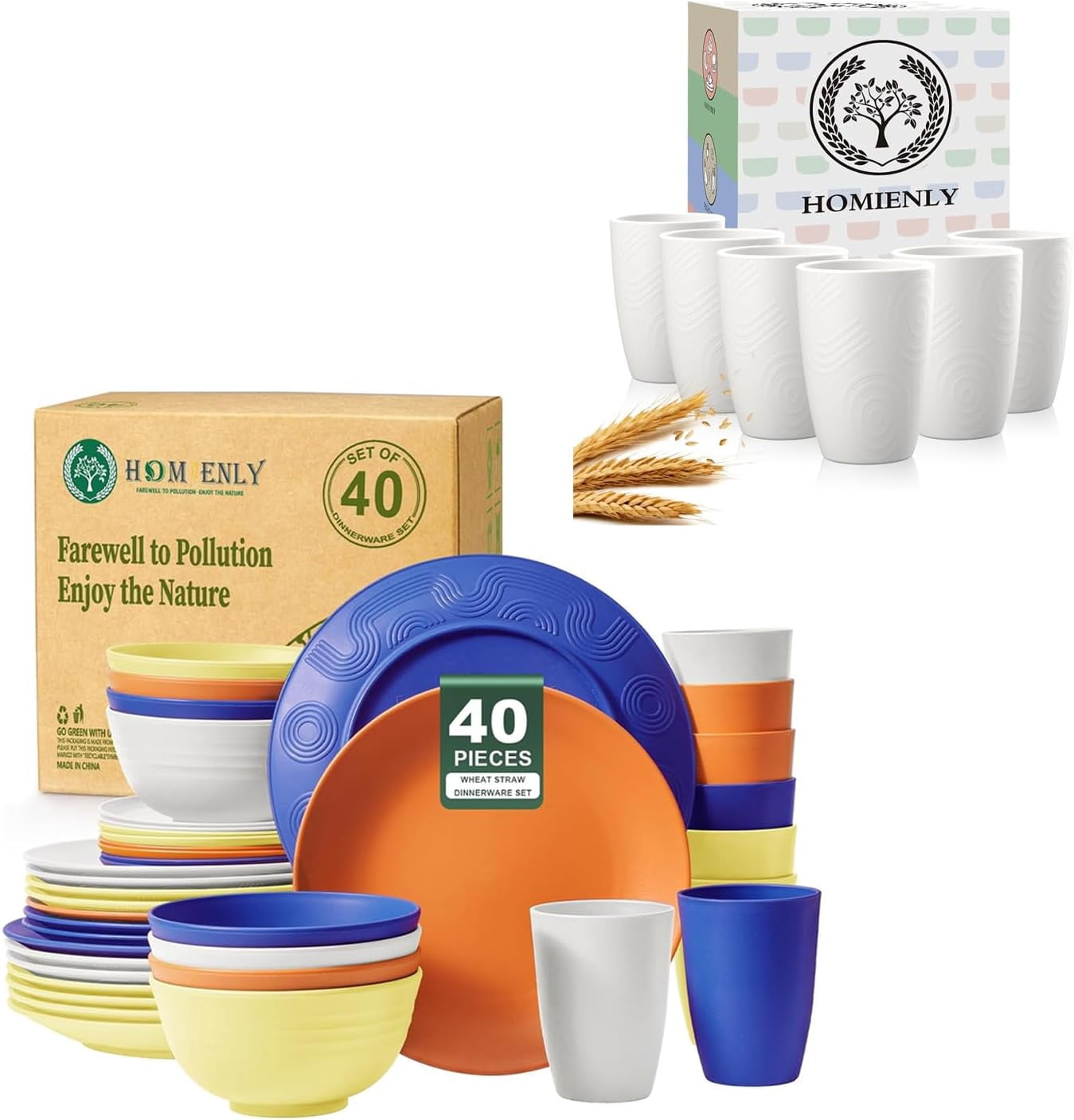 46-Piece Premium Wheat Straw Dinnerware Sets,Unbreakable Plates and ...