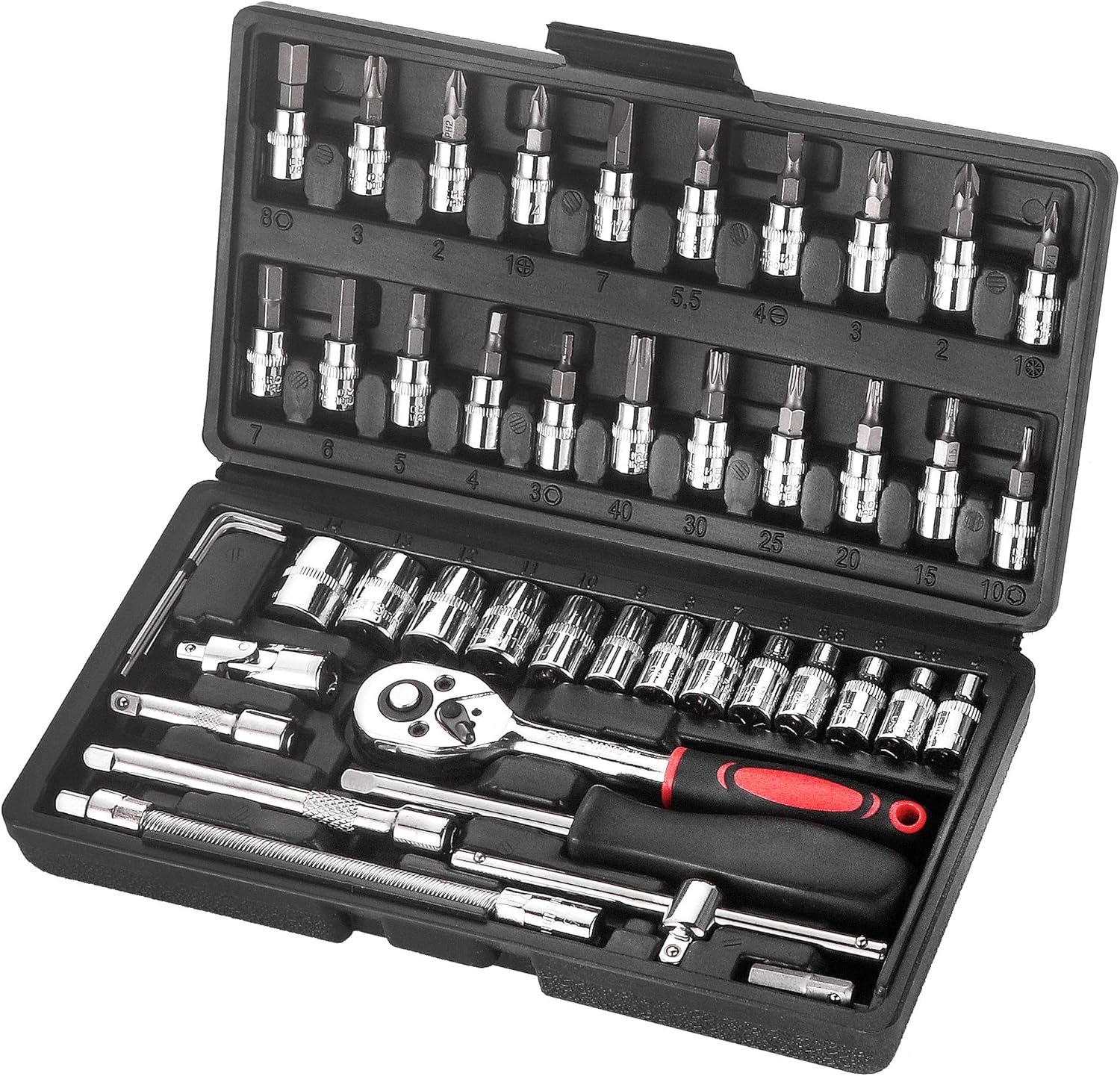46-Piece Socket Set, Metric Bit Socket Set And Extension Bar For ...