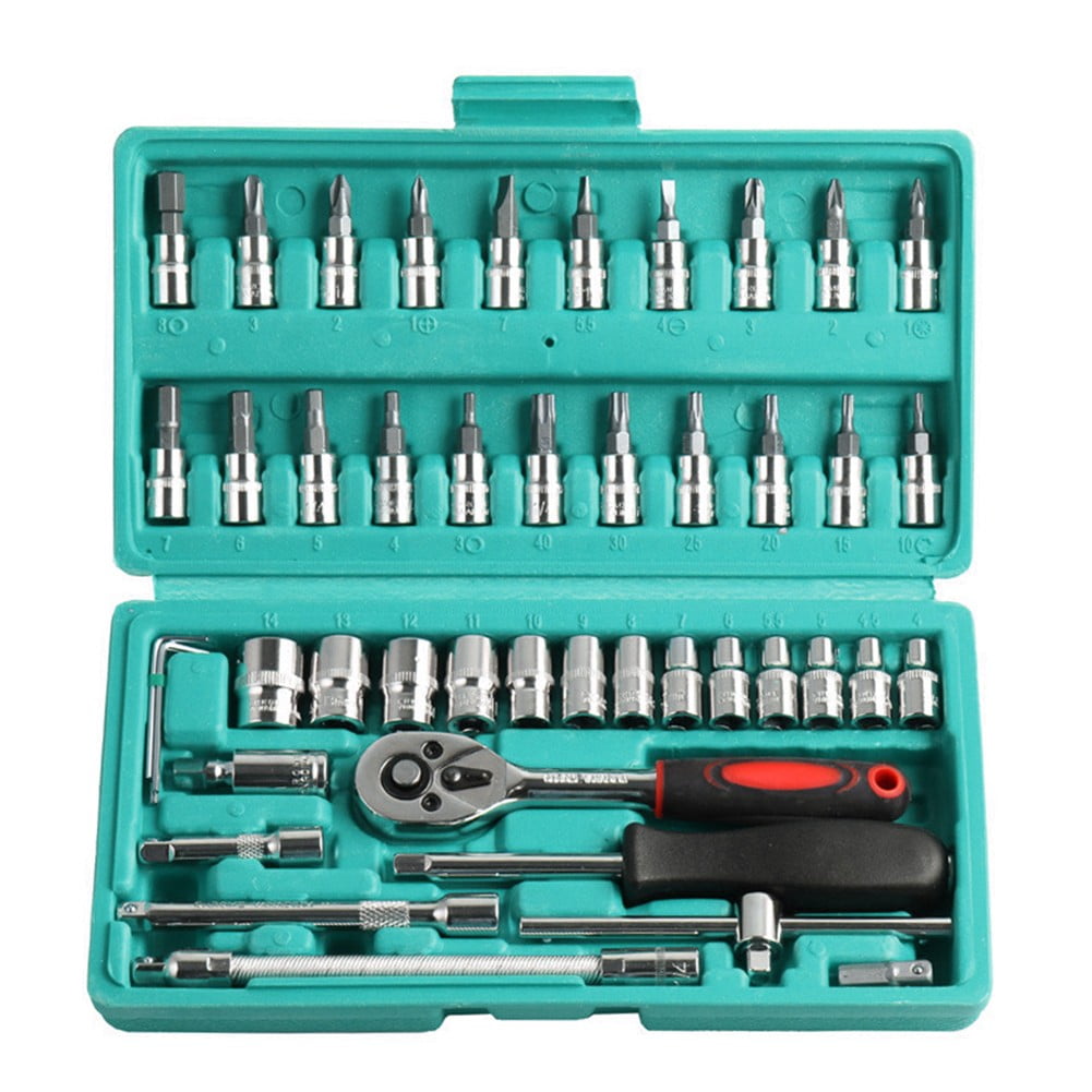 46 Pieces 1/4 Inch Ratchet Socket Wrench Set Auto Repair Tool Set ...
