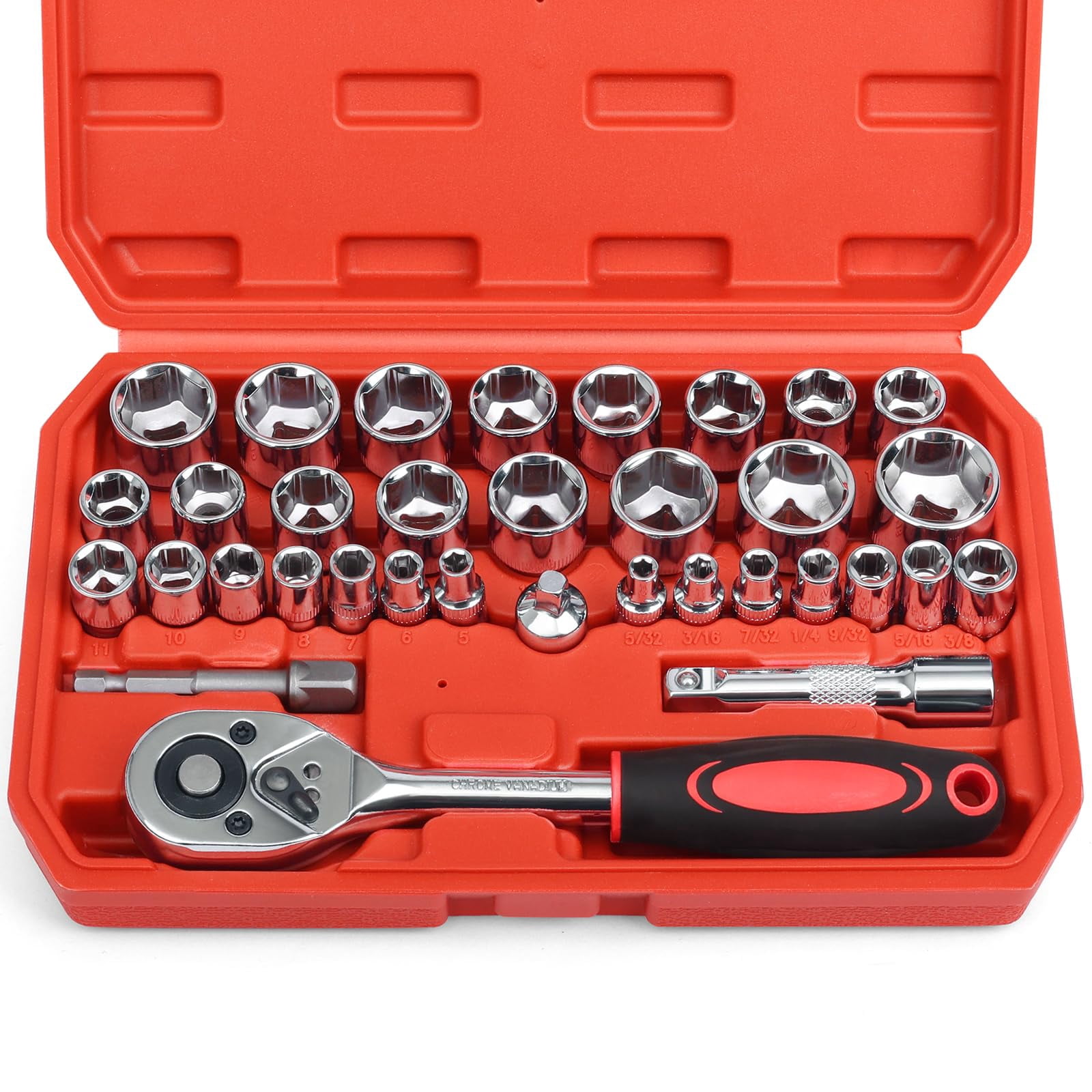46 Pieces 1/4 inch Drive Socket Ratchet Wrench Set, with Bit Socket Set ...