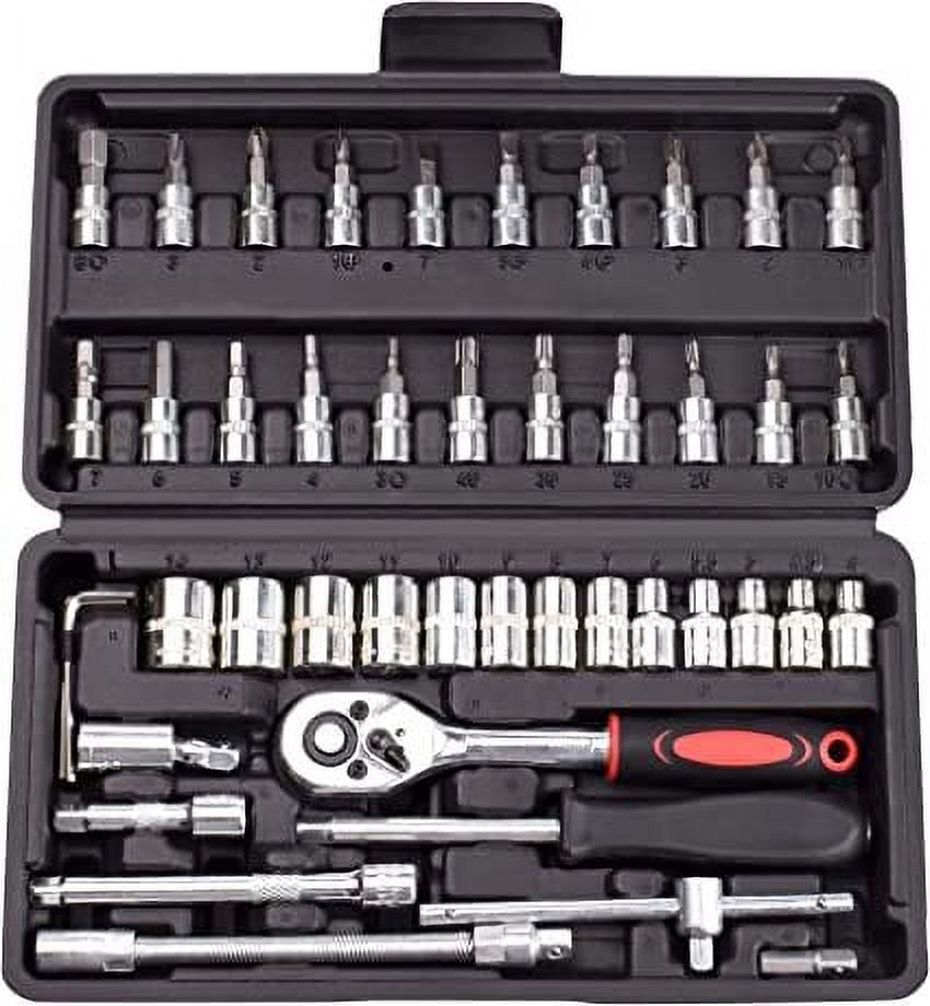 46 Pieces 1 4 Inch Drive Socket Ratchet Wrench Set With Bit Socket Set Metric And Extension Bar