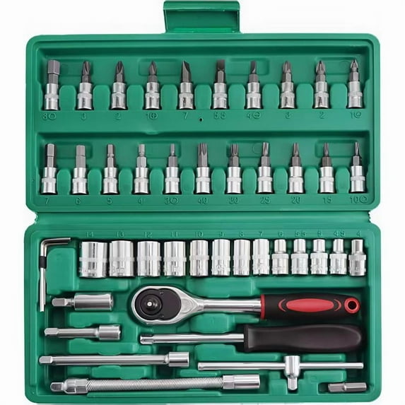 46 Pieces 1/4 inch Drive Socket Ratchet Wrench Set, with Bit Socket Set ...