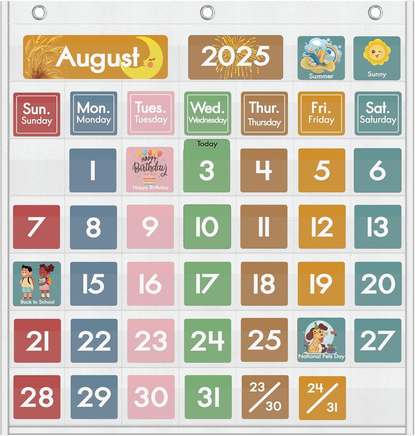 46 Pockets Classroom Calendar Pocket Chart with 77 Cards, Daily Monthly ...