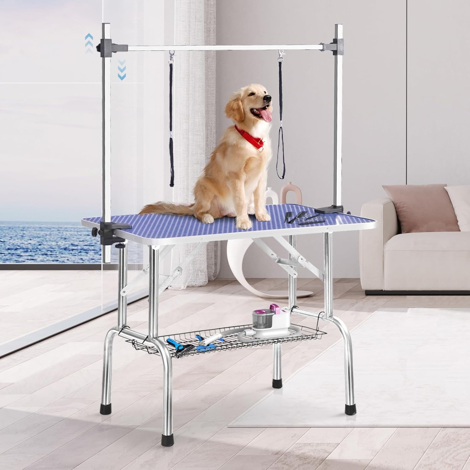 46'' Professional Dog Pet Grooming Table Adjustable Height Heavy Duty Portable Trimming Table ...