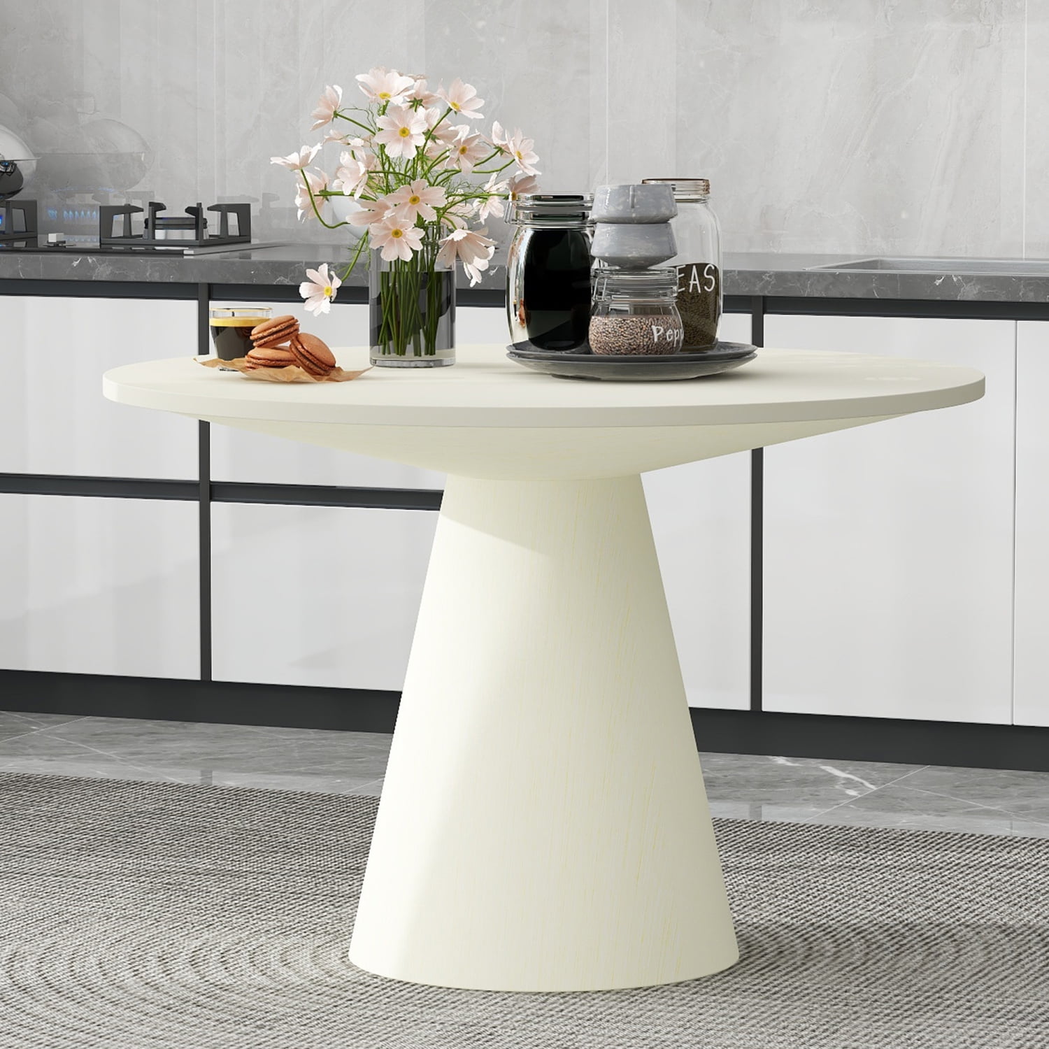 46'' Retro Round Dining Table with Durable Rock Tabletop, Elegant ...