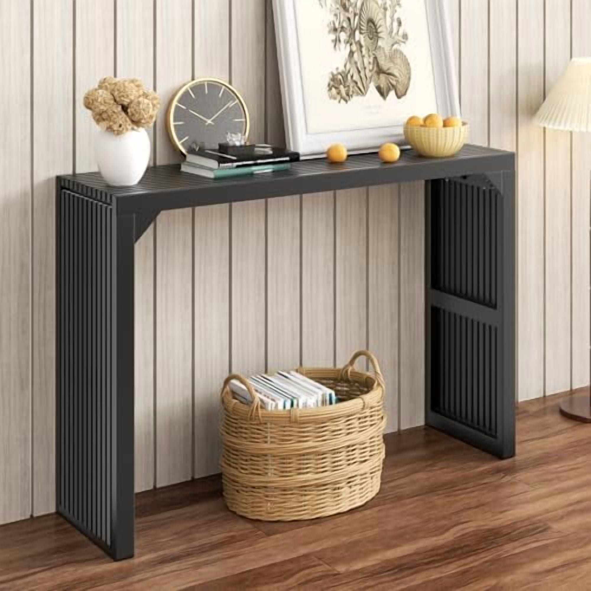 46" Solid Wood Console Table, Black Console Tables for Entryway, Narrow ...
